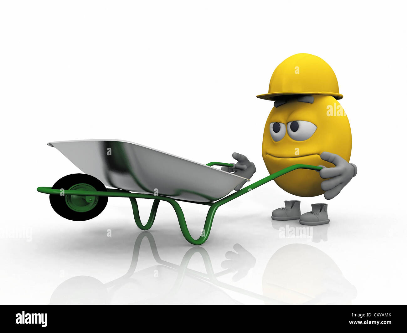 smiley worker with a wheelbarrow Stock Photo - Alamy