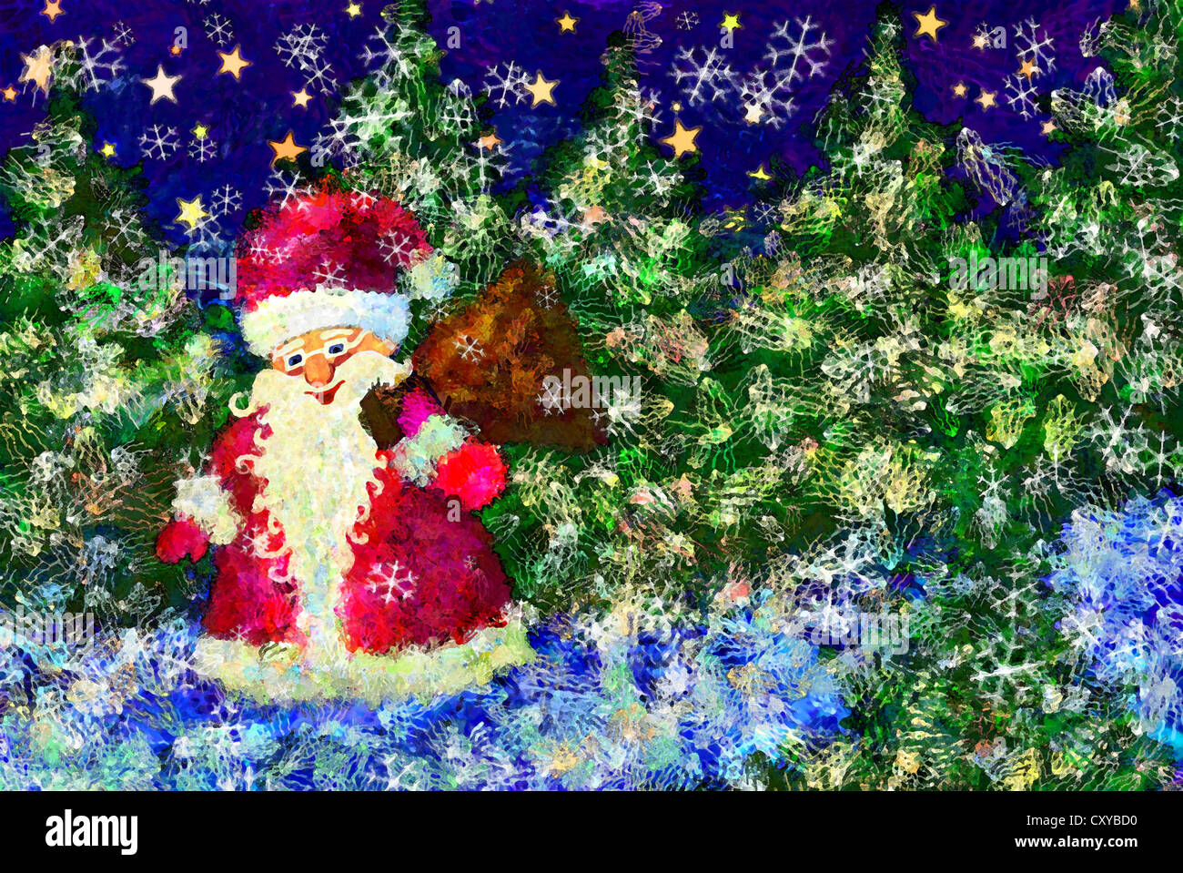 Santa Claus in a forest, illustration Stock Photo - Alamy