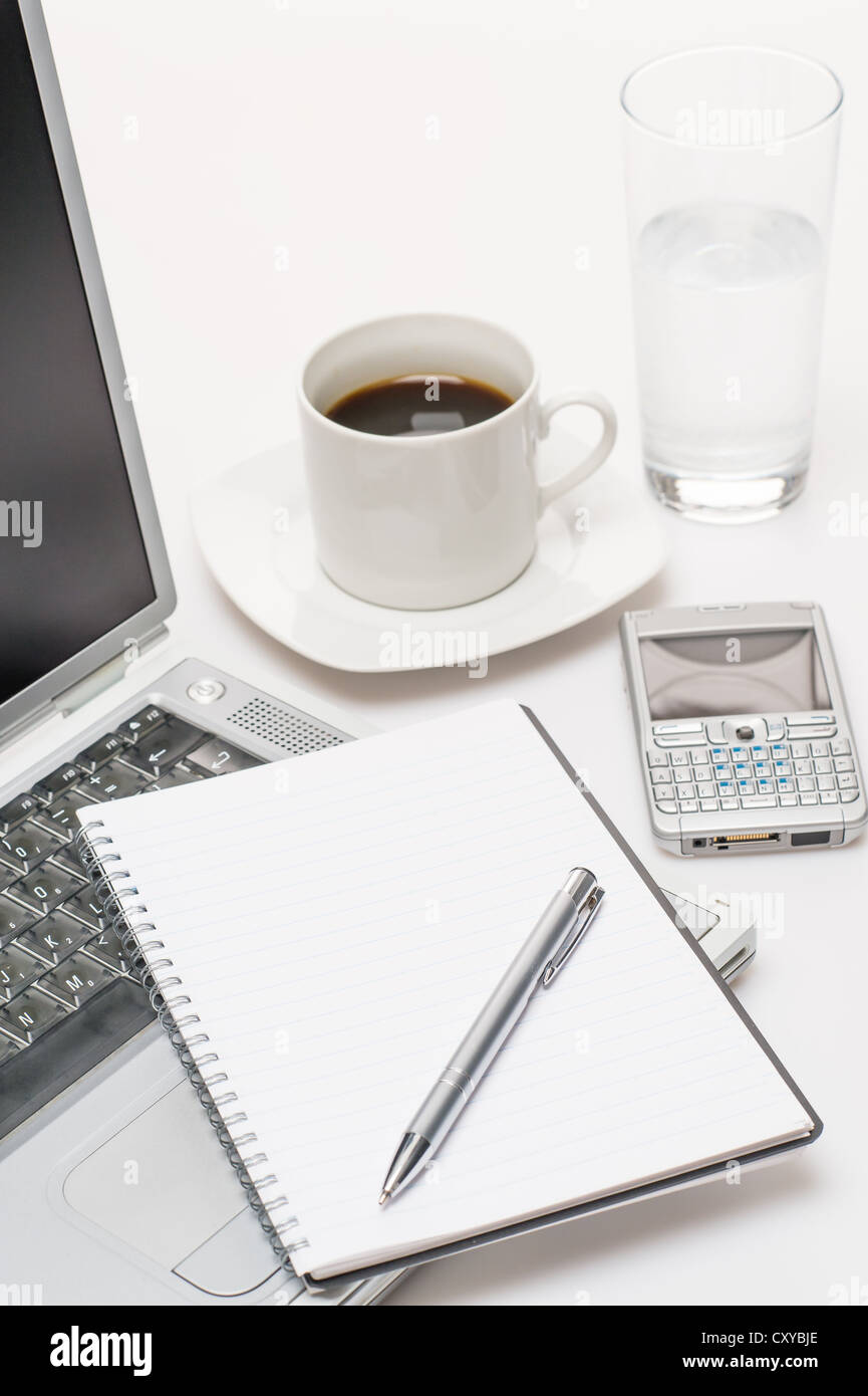 Business workplace pen notepad laptop phone coffee on office desk Stock ...