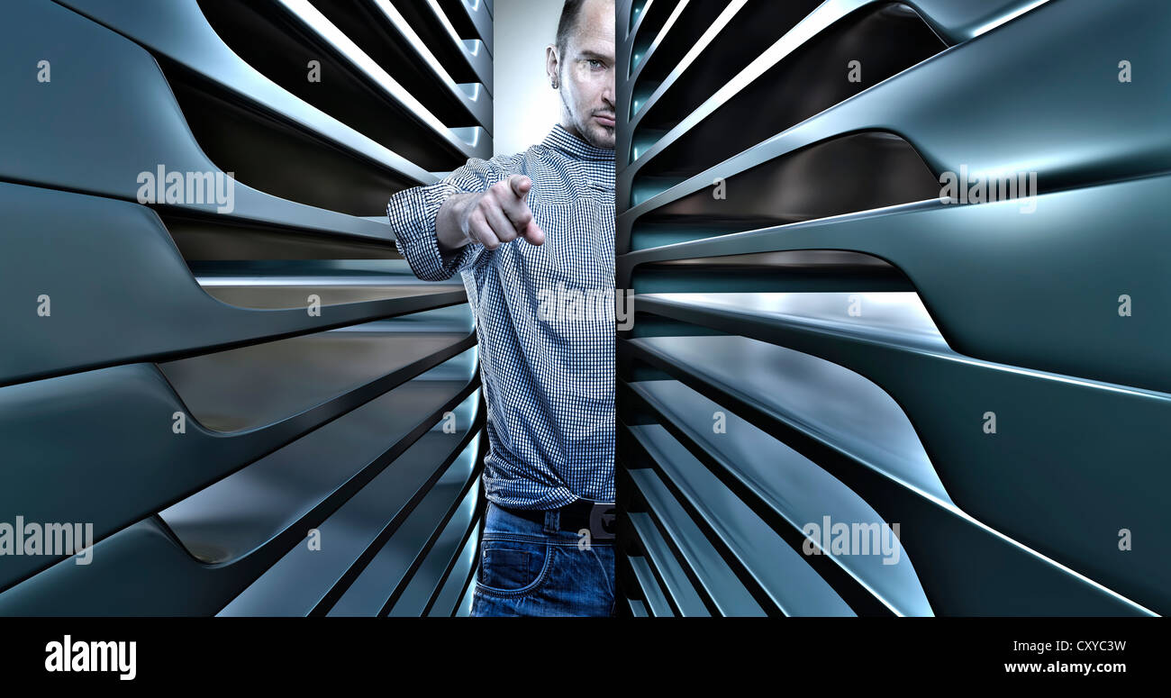 Man pointing towards the camera, edited image, montage Stock Photo - Alamy