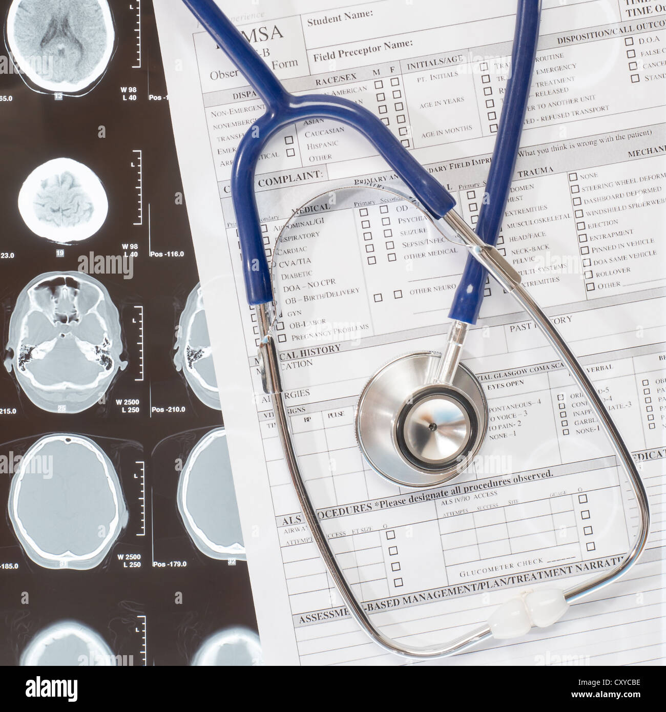 Medical report and stethoscope lying over xray doctor documentation ...