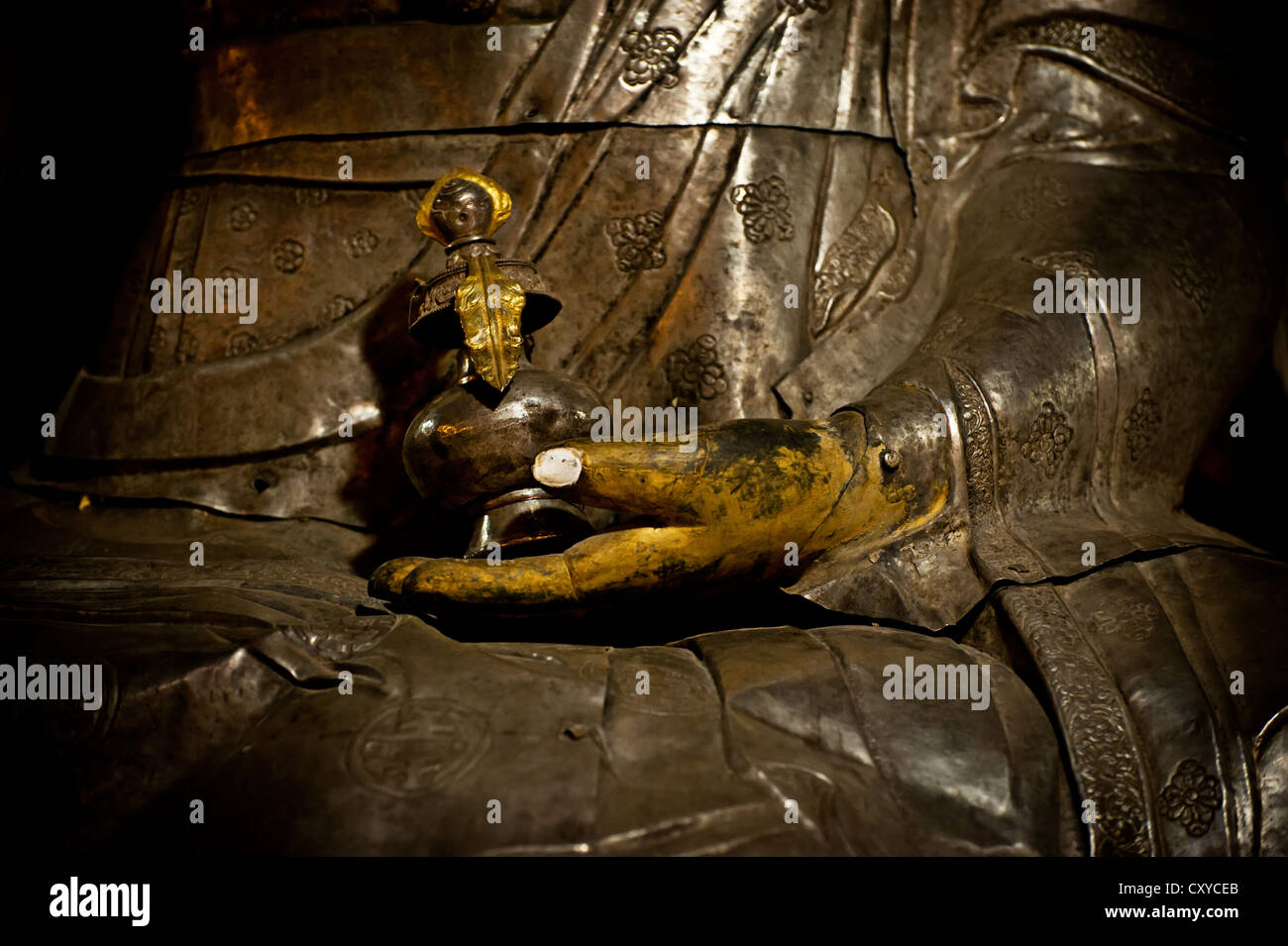 Buddha`s hand. Golden Buddha statue in Tibetan Monastery. India, Ladakh ...