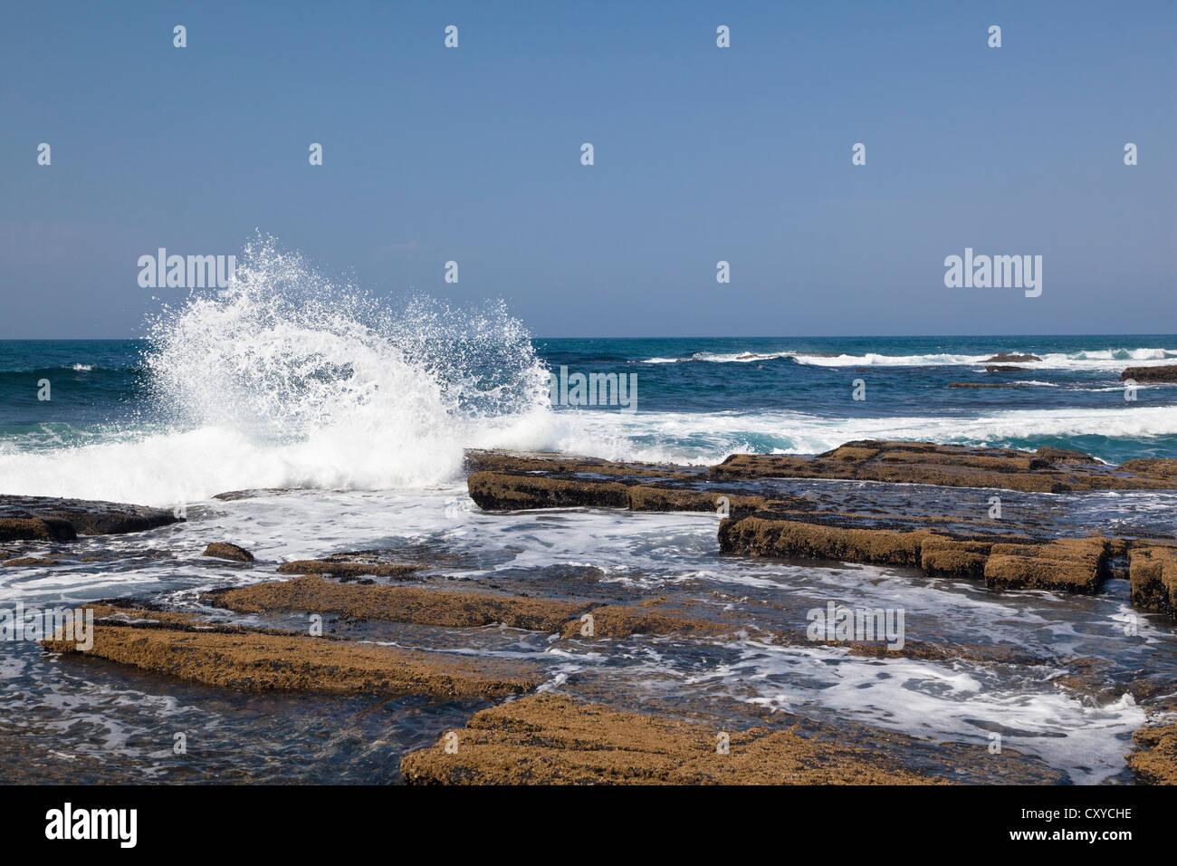 Tide pool in the surf zone, Monte Clerigo beach, surf, Atlantic coast ...