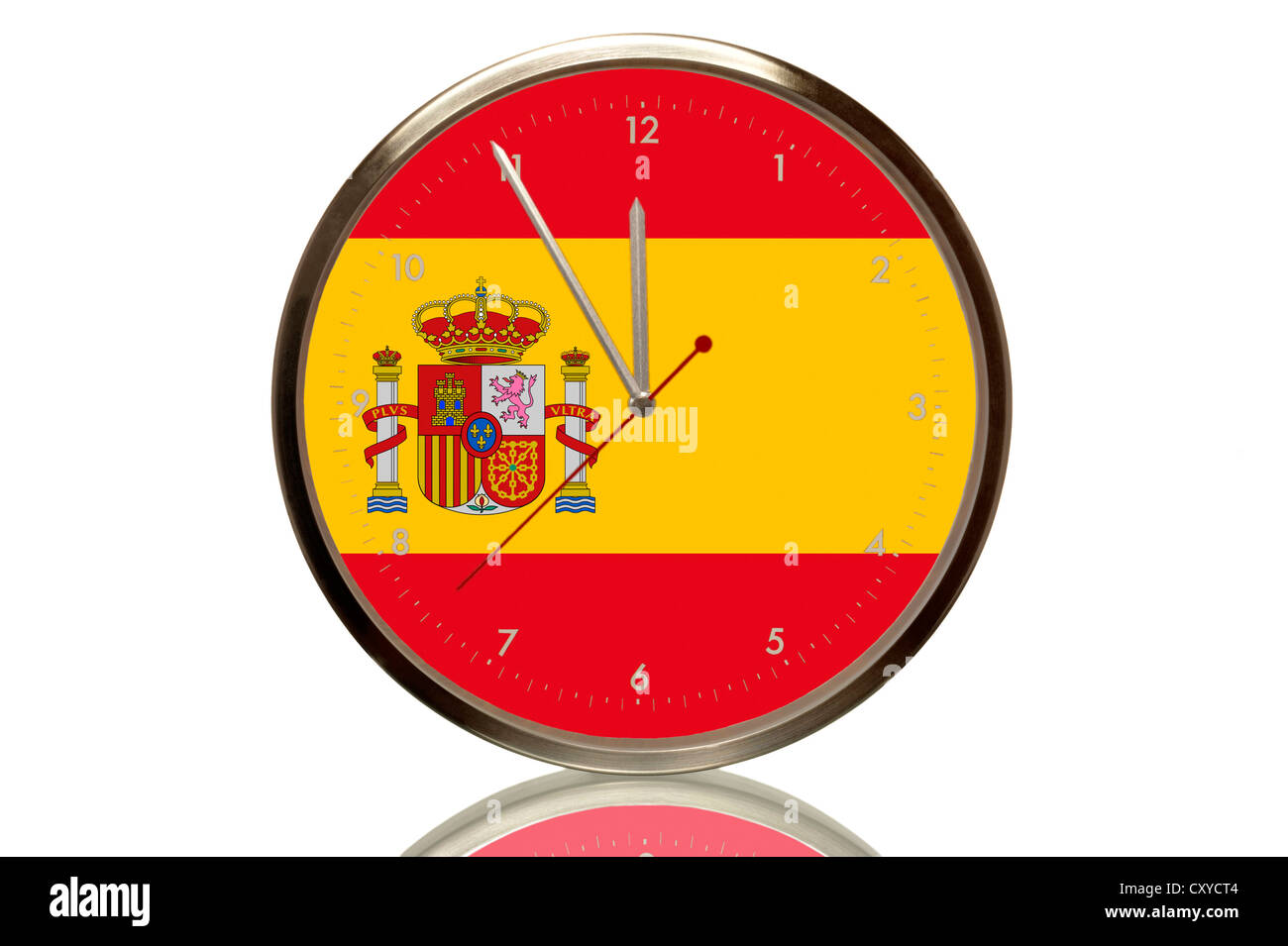 Clock with the Spanish national flag, 5 minutes to twelve, eleventh ...
