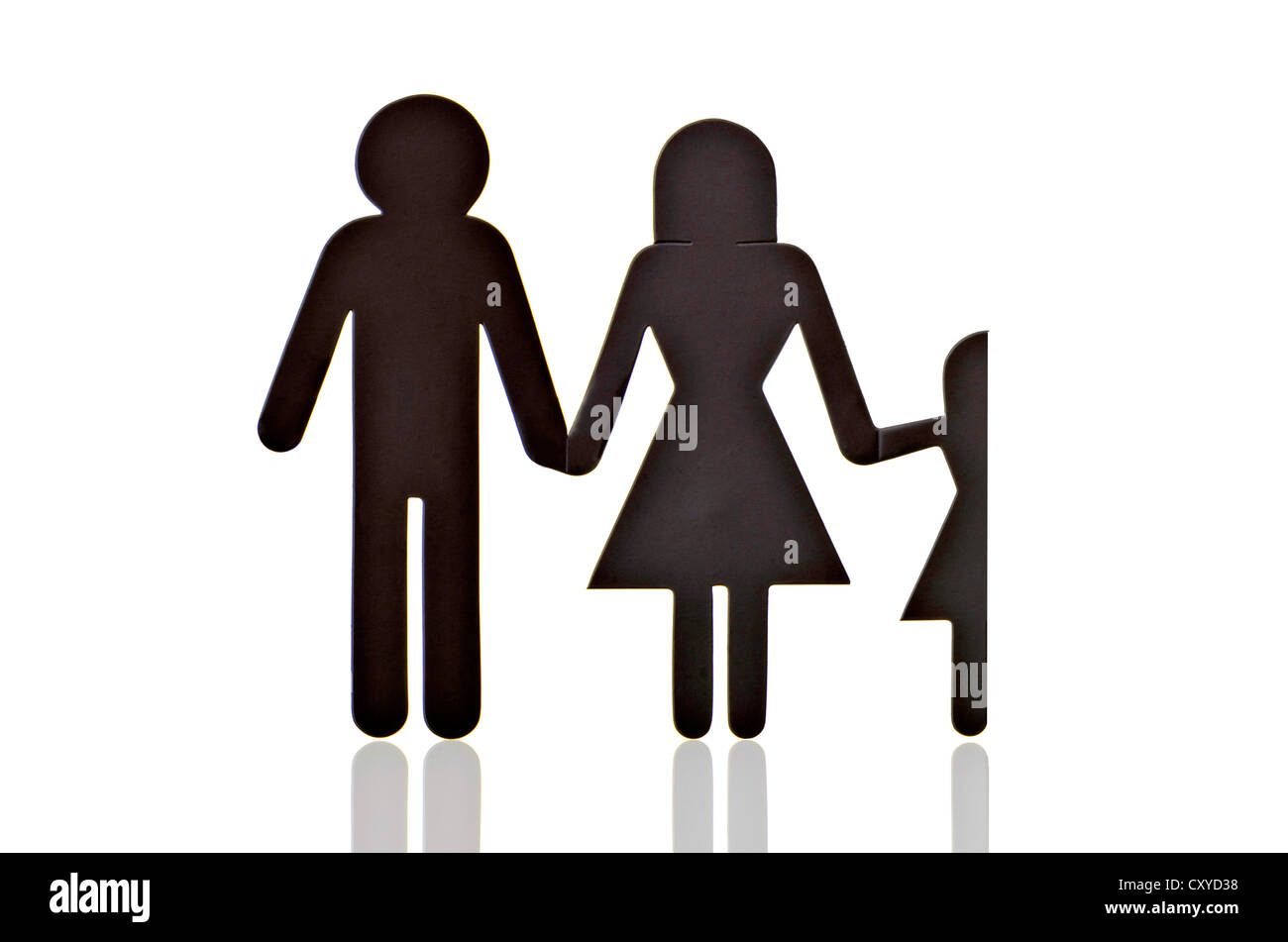 Pictogram, family with half a child, symbolic image for decline of the ...