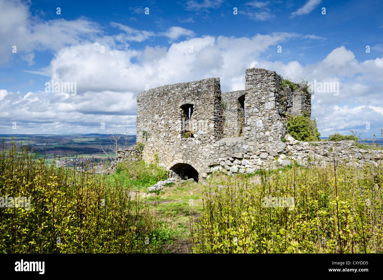 Ruins of Maegdeberg Castle above Muehlhausen-Ehingen in Hegau, Baden ...