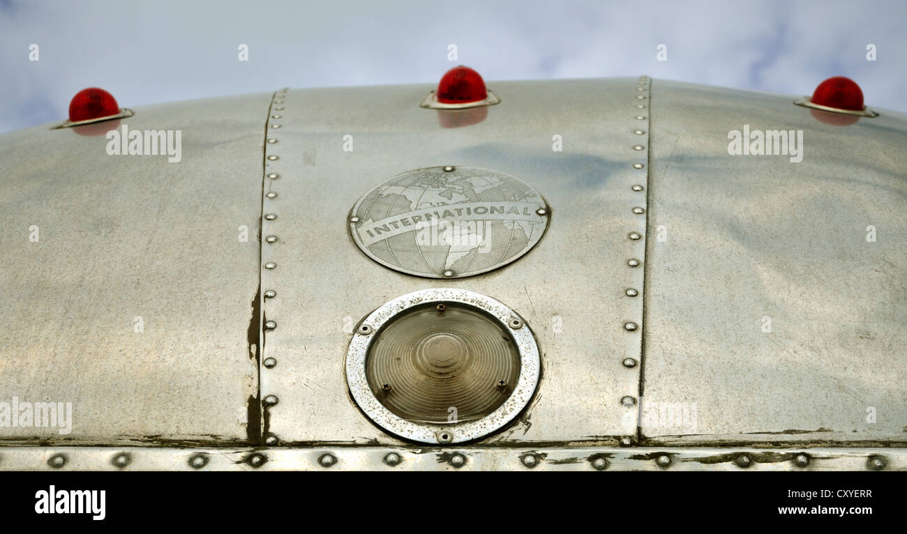 Detail of the rear of a classic Airstream caravan Stock Photo - Alamy