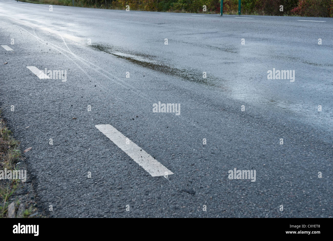 Treacherous road due to rain or frost Stock Photo - Alamy