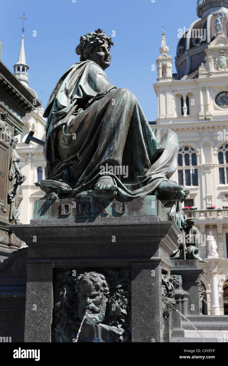 Archduke Johann Fountain, allegorical representation of the river Drau ...