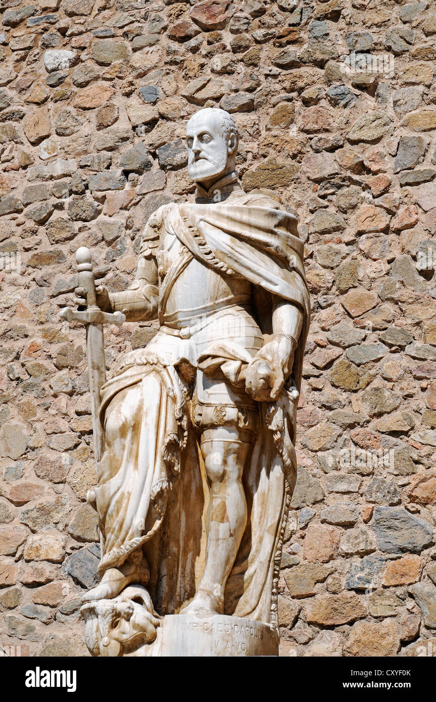 Statue of Emperor Carlos V, monument, Bisagra Gate, Toledo, Castile-La ...