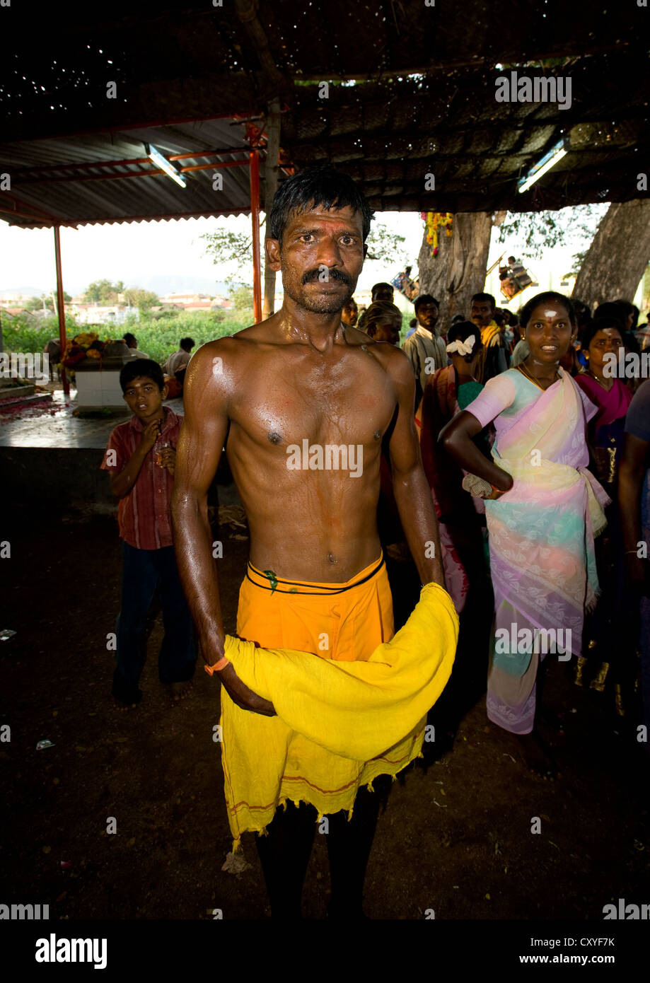 Indian Soaked Man With A Mustache Posing Shirtless At A Fire Walking ...