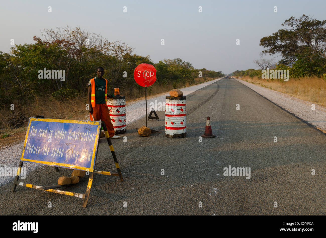 Road works checkpoint. Mpika. Zambia Stock Photo - Alamy