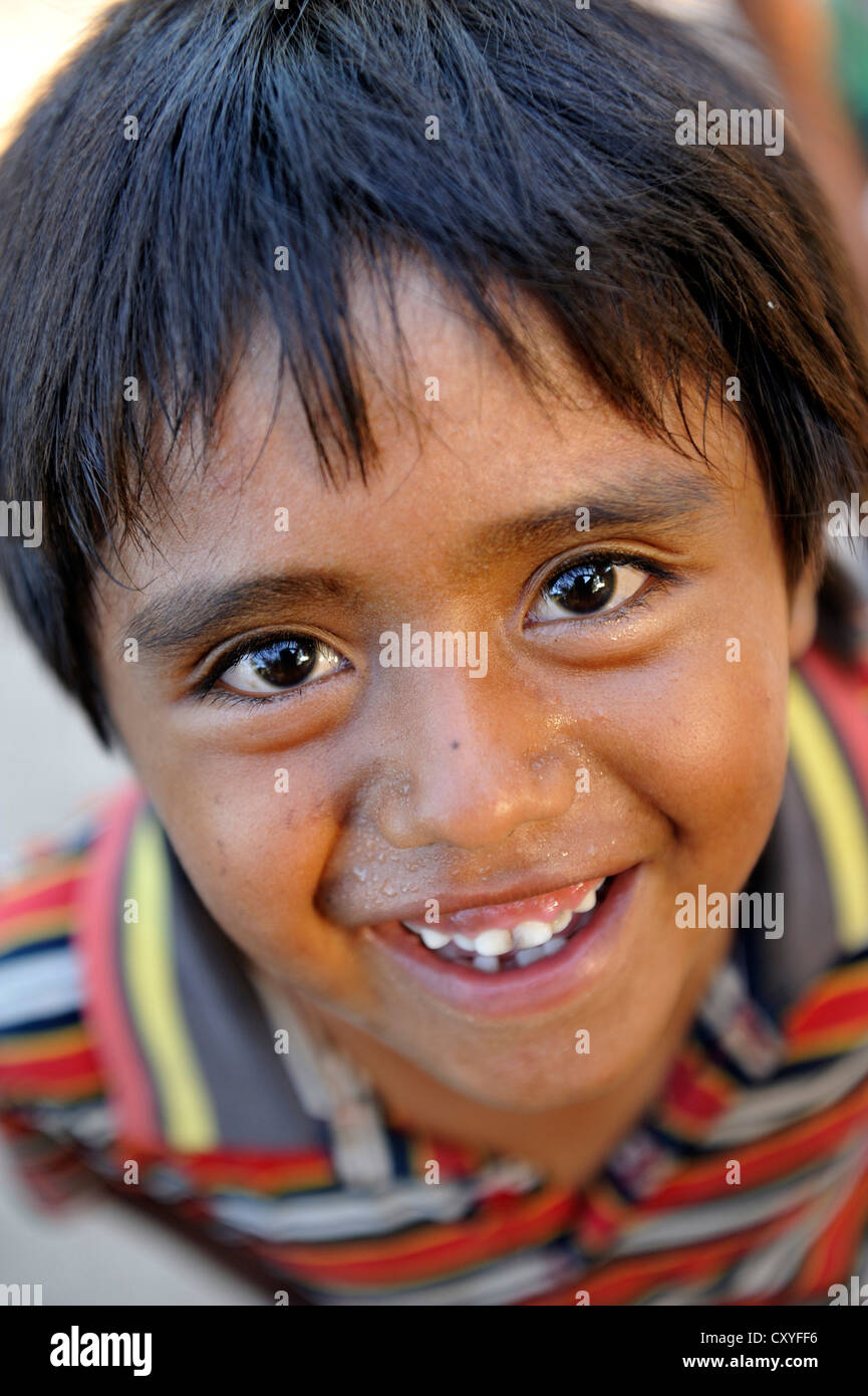 Boy, portrait, village of Onedi, indigenous Pilaga people, Gran Chaco ...