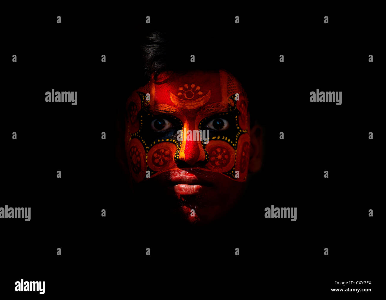 Man With Traditional Makeup On His Face For Theyyam Ceremony ...