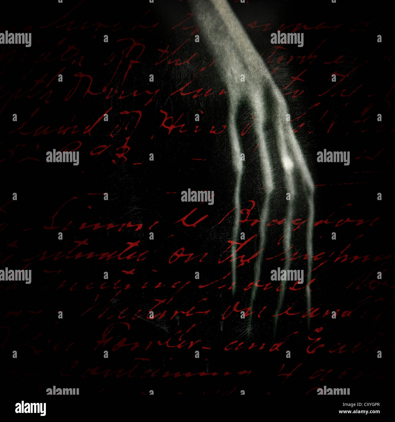 A withered hand over script Stock Photo - Alamy