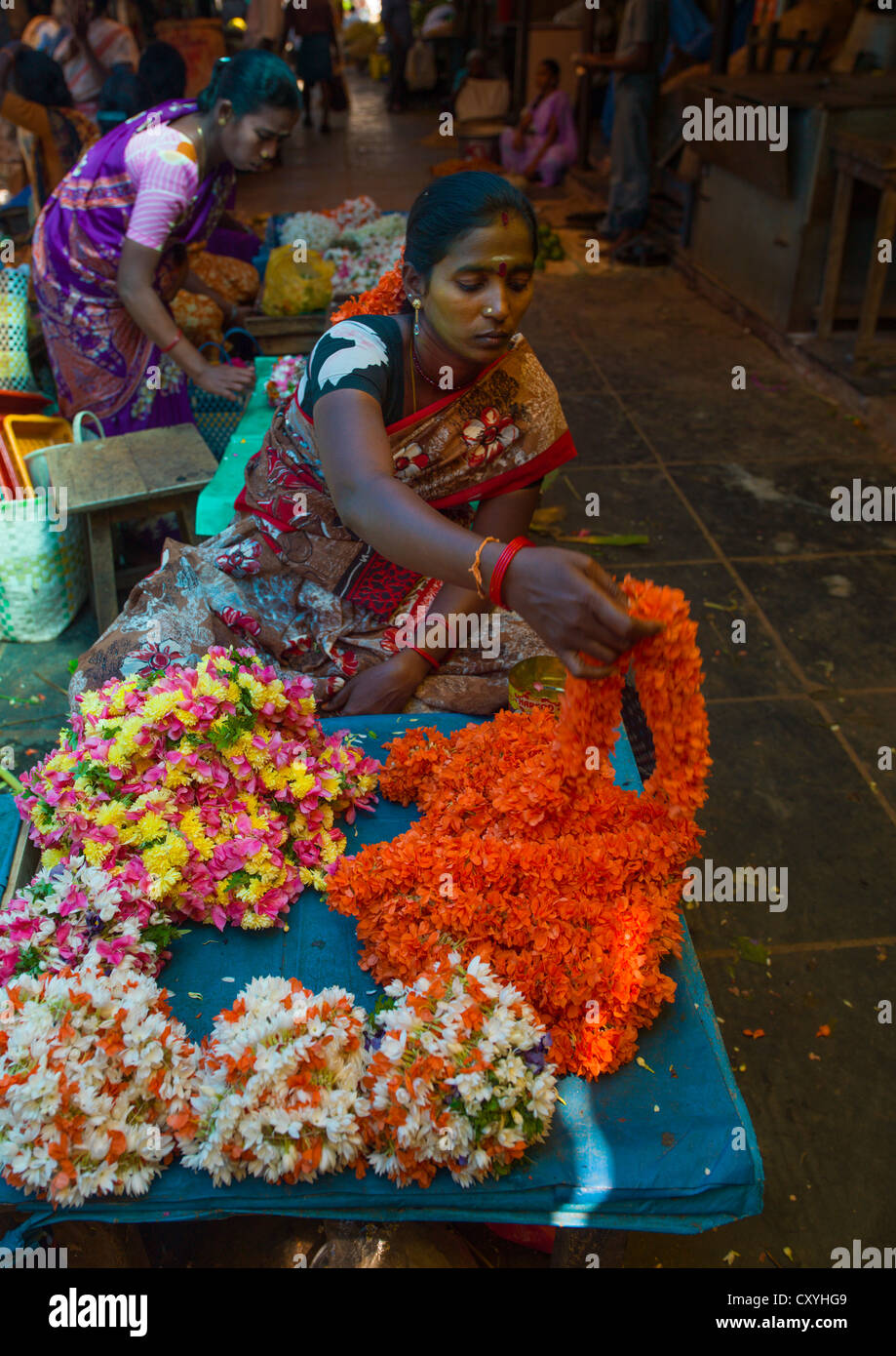 Flowers Sellers Installing Their Products At Pondicherry Flower Market ...