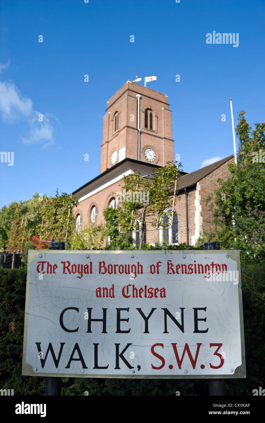 street name sign for cheyne walk, chelsea, london, england, with ...