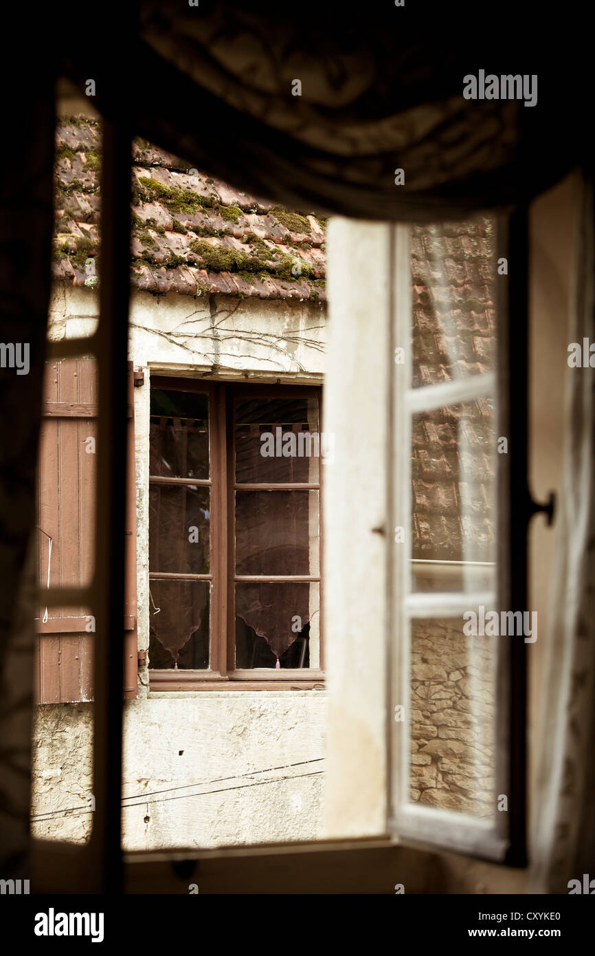 Look through open window, Meyrals, Dordogne, France, Europe Stock Photo ...