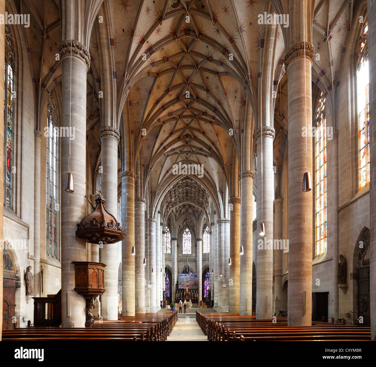 Gothic Heilig-Kreuz-Muenster, Minster of the Holy Cross, nave, Schwaebisch Gmuend, Baden ...