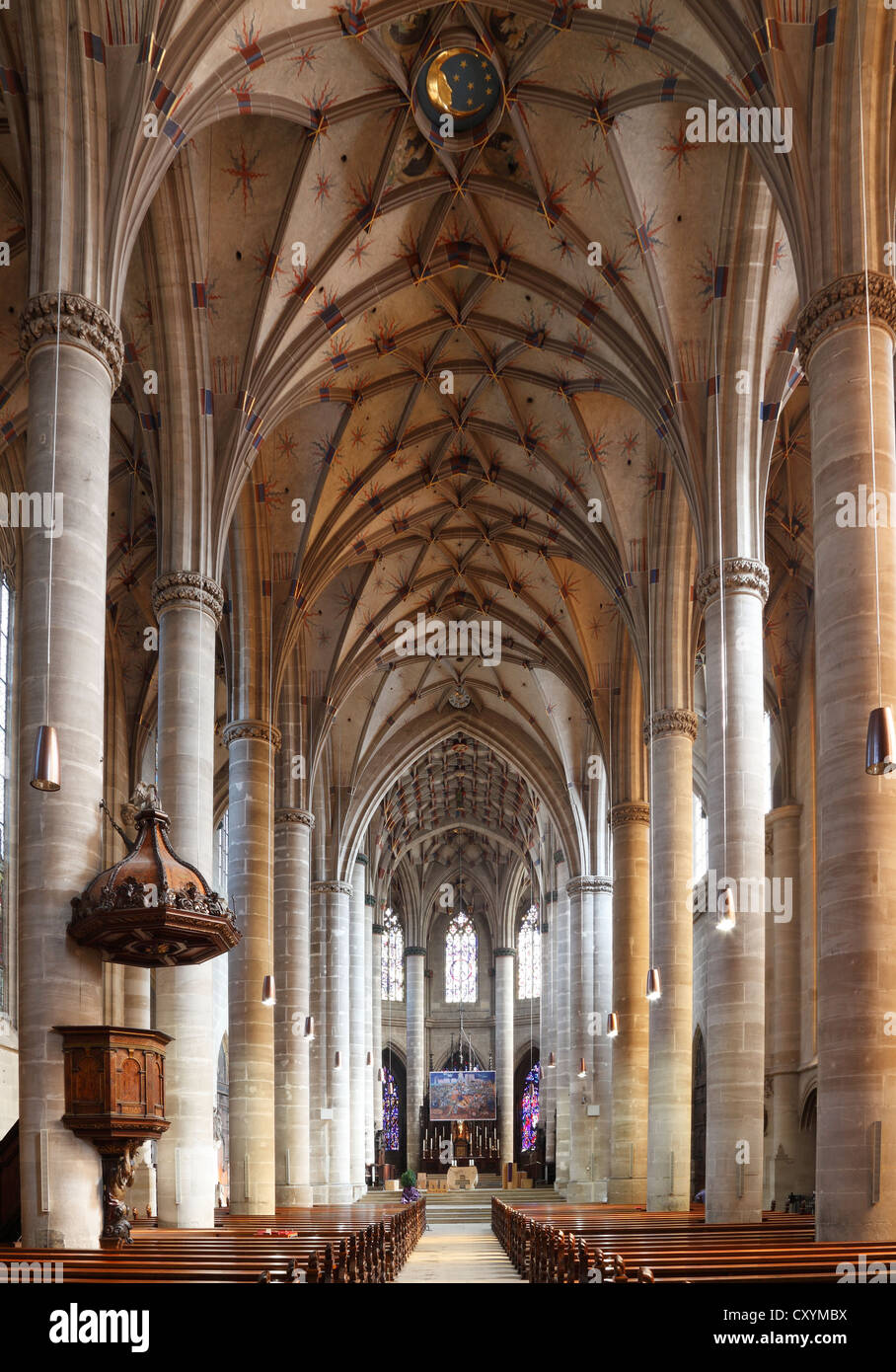 Gothic Heilig-Kreuz-Muenster, Minster of the Holy Cross, nave, Schwaebisch Gmuend, Baden ...
