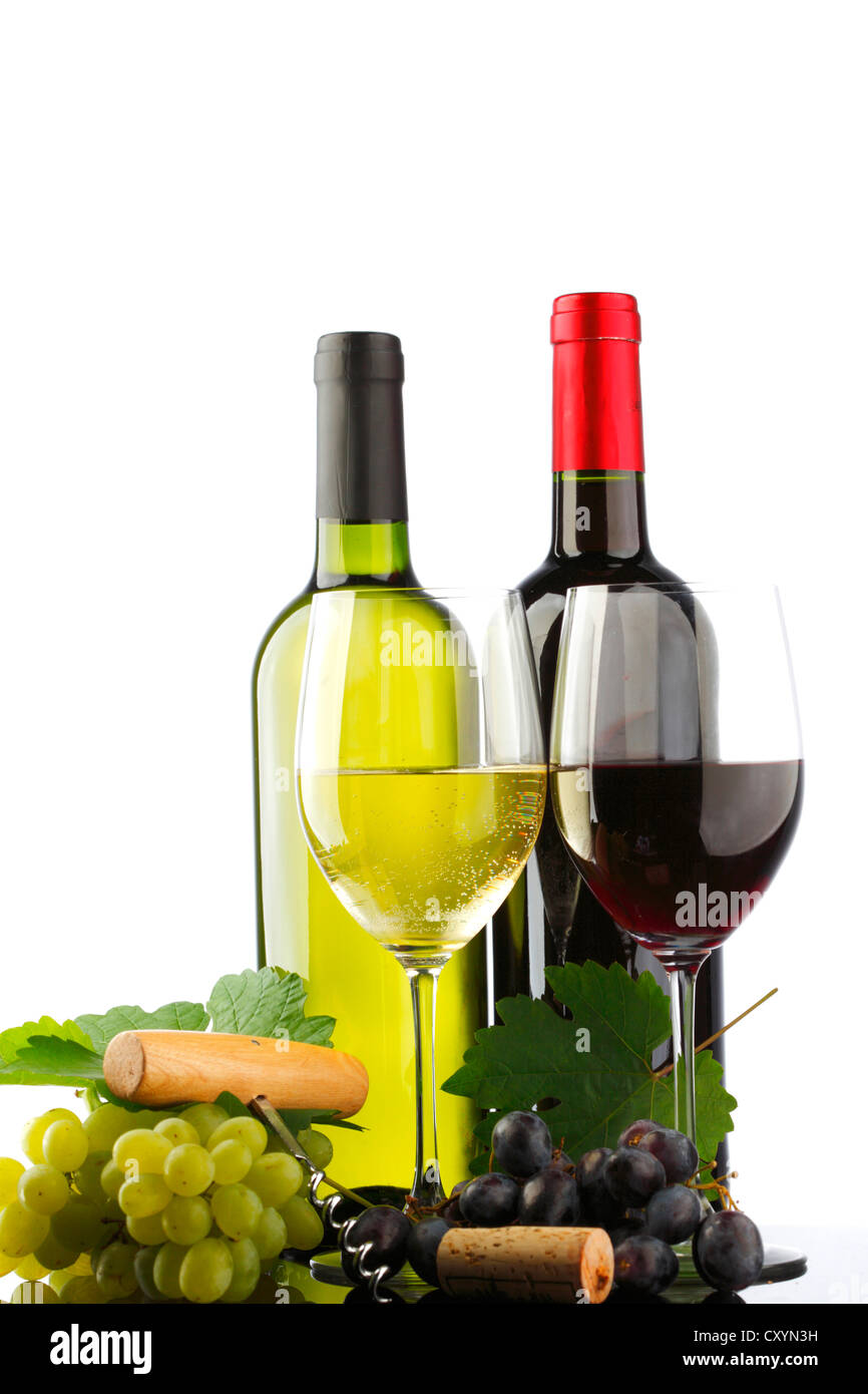 two bottle of red and white wine Stock Photo - Alamy