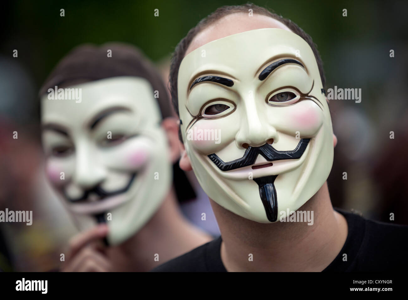 Masked demonstrators at protest against the controversial anti-piracy ...