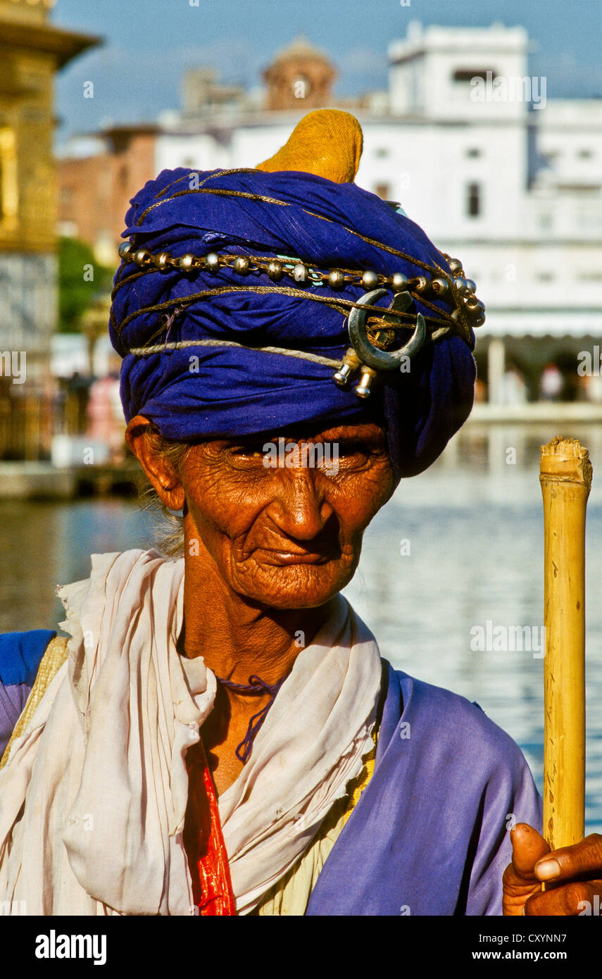 One of the very few female Sikh ascetics, wearing a turban, portrait ...