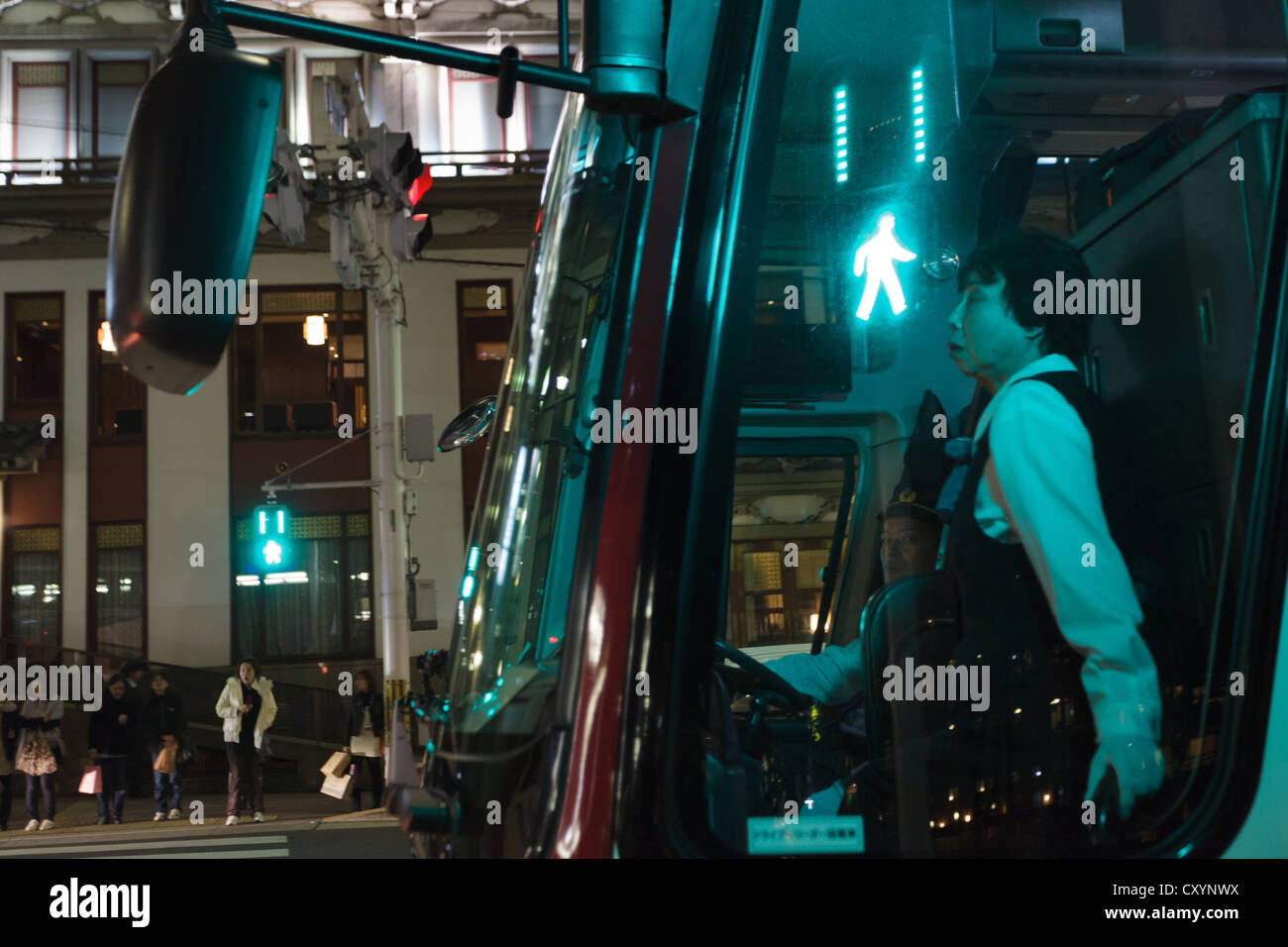 Japanese woman bus driver waiting traffic light, Kyoto, Japan Stock ...