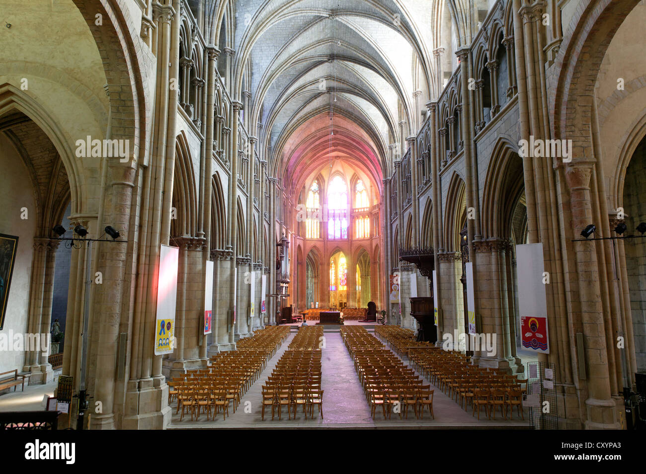 Interior view of the Cathedrale Sainte Cyr et Sainte Julitte, Nevers ...