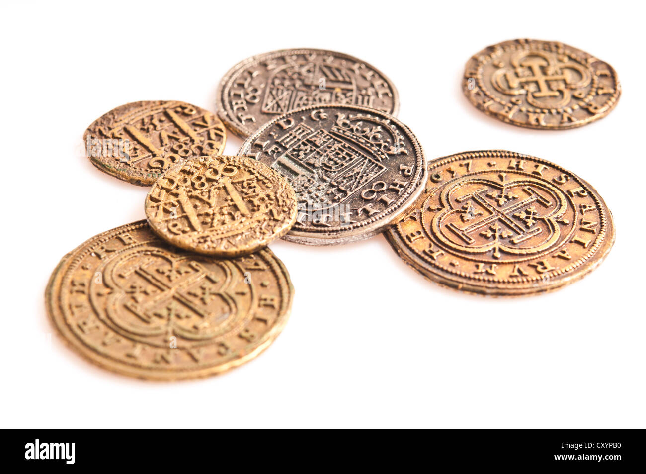 reproduction of antique medieval coins, isolated Stock Photo - Alamy