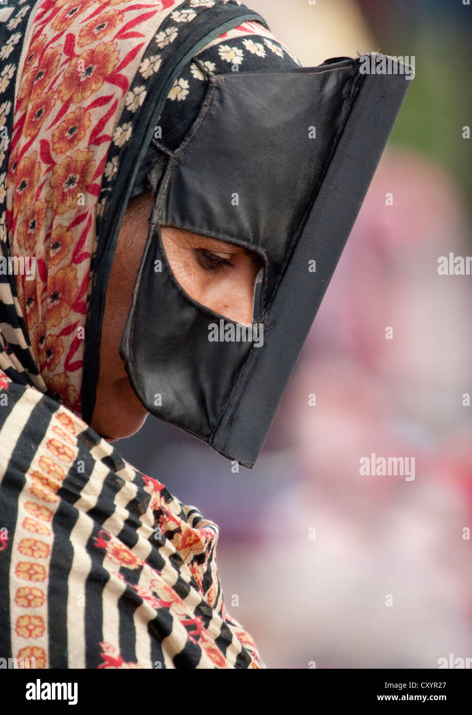 Profile Of A Bedouin Masked Woman Wearing Colorful Niqab, Sinaw, Oman ...