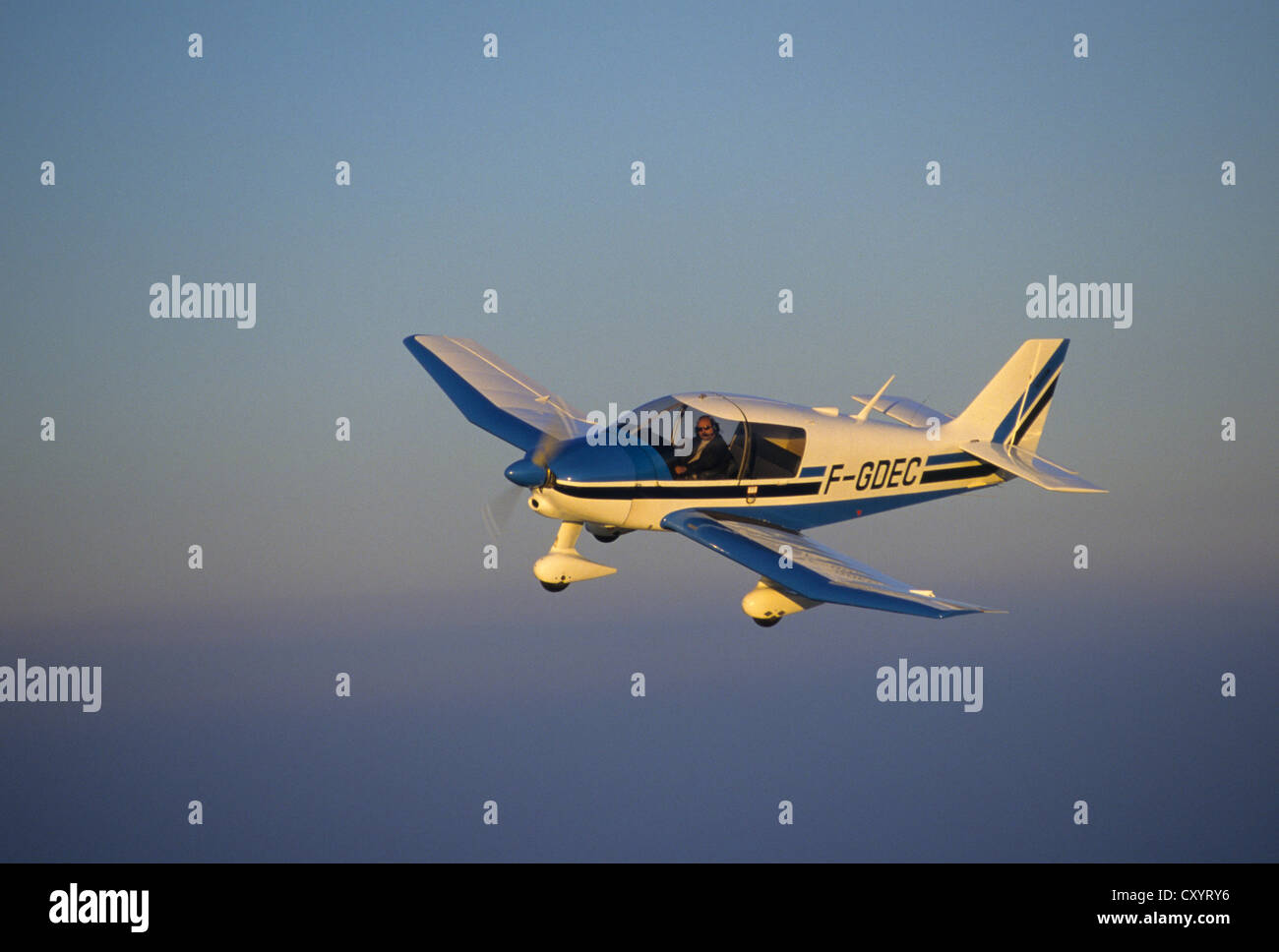 French plane Robin DR400-120 in flight at evening, France Stock Photo ...