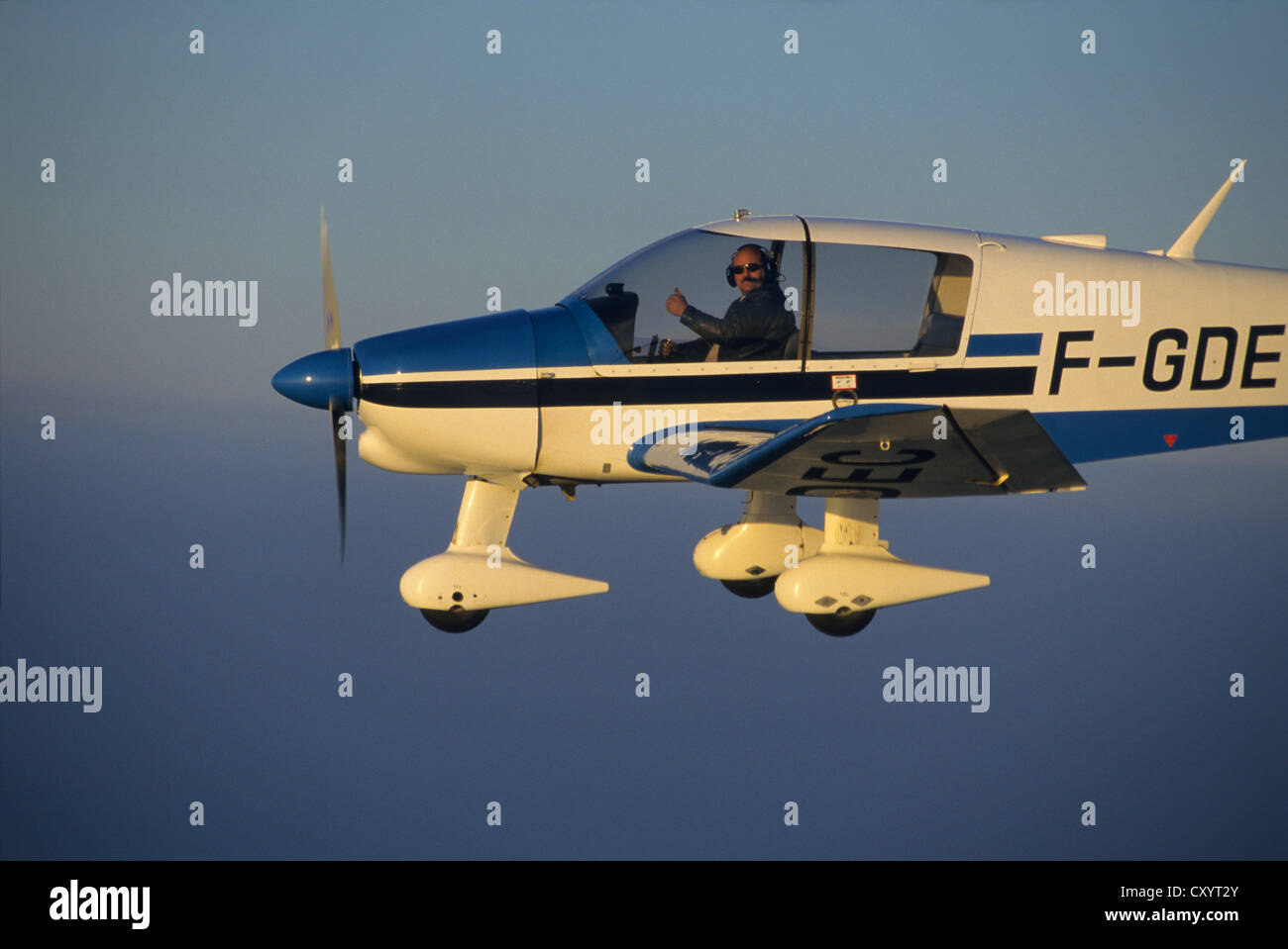 French plane Robin DR400-120 in flight at evening, France Stock Photo ...
