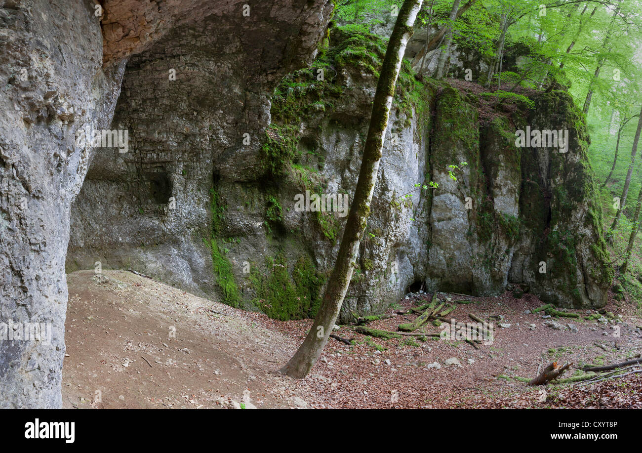 Grotto in the rocks below Burg Wildenstein Castle, Danube Valley, Baden ...