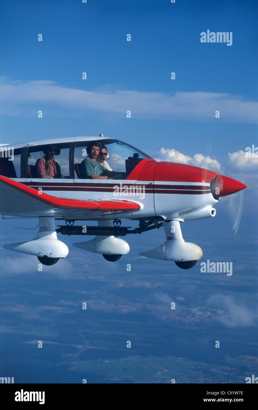 French plane Robin DR400-180 in flight over clouds, France Stock Photo ...