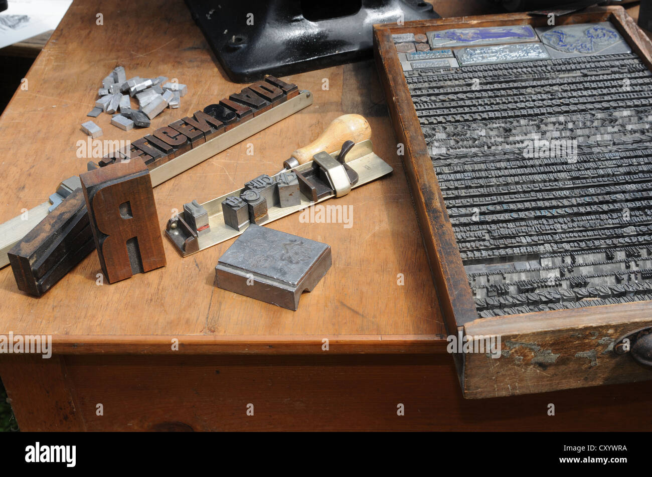 Utensils in a historic printer's workshop Stock Photo - Alamy