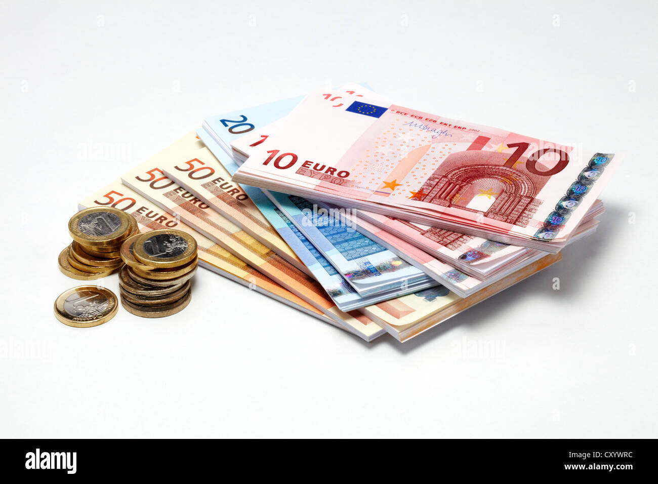 Stack of Euro Notes and Coins Stock Photo - Alamy