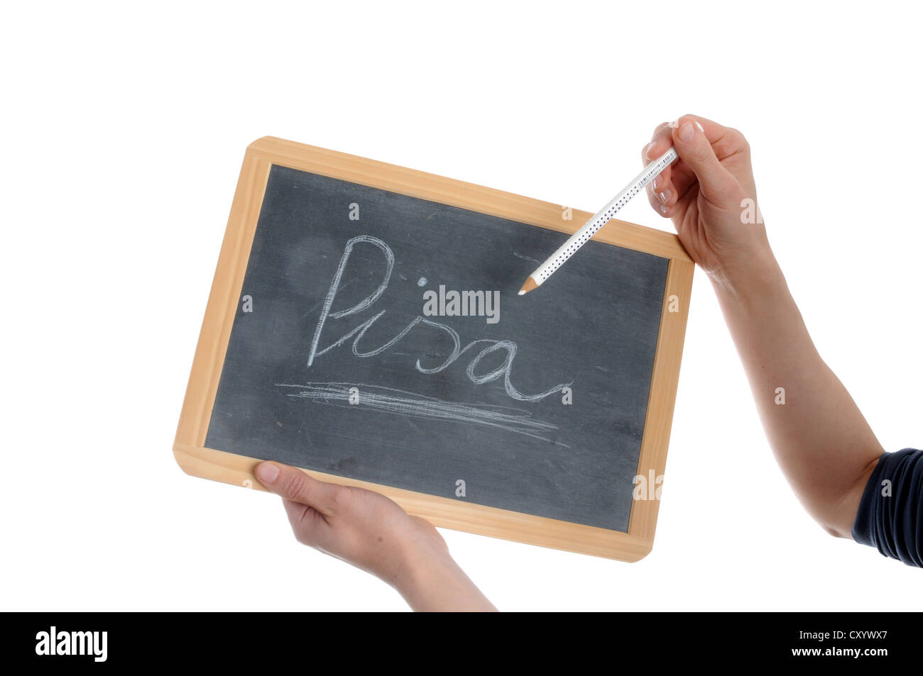 The word "Pisa" written on a tablet, small blackboard Stock Photo - Alamy