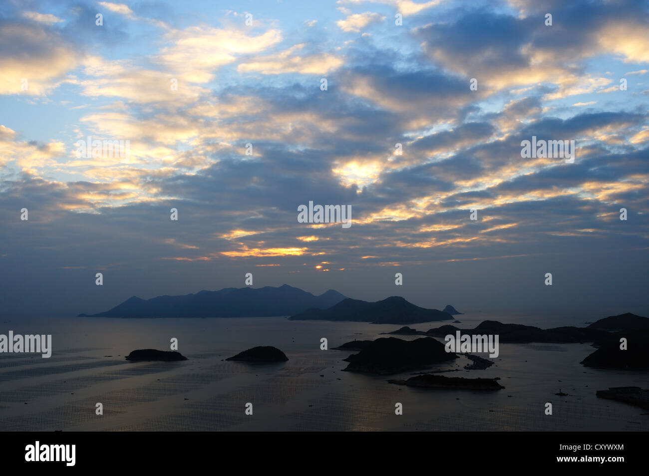 Ocean landscape with islands and mountains, photo taken in Fujian ...