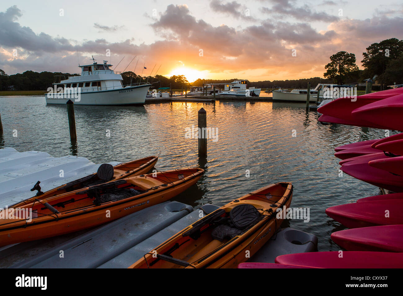 Sunrise over South Beach marina at Sea Pines Plantation on Hilton Head ...