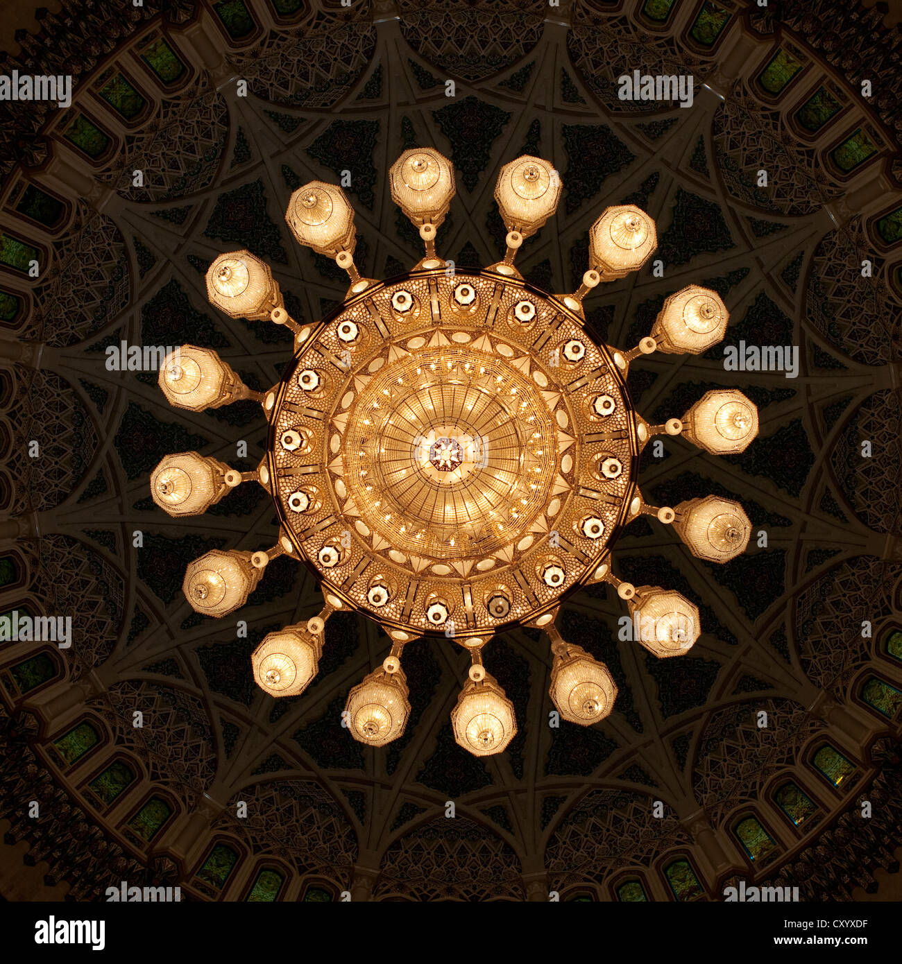 Ceiling Lamp In Sultan Qaboos Grand Mosque, Muscat, Oman Stock Photo ...