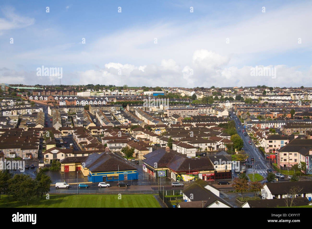 Derry City Londonderry Northern Ireland Looking down on Bogside area ...