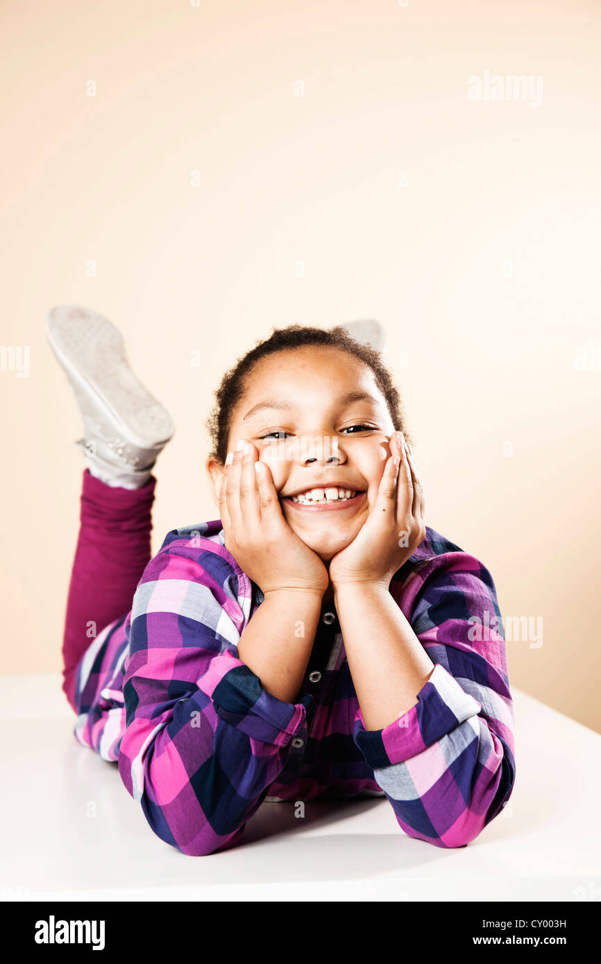 Girl supporting head hands hi-res stock photography and images - Alamy