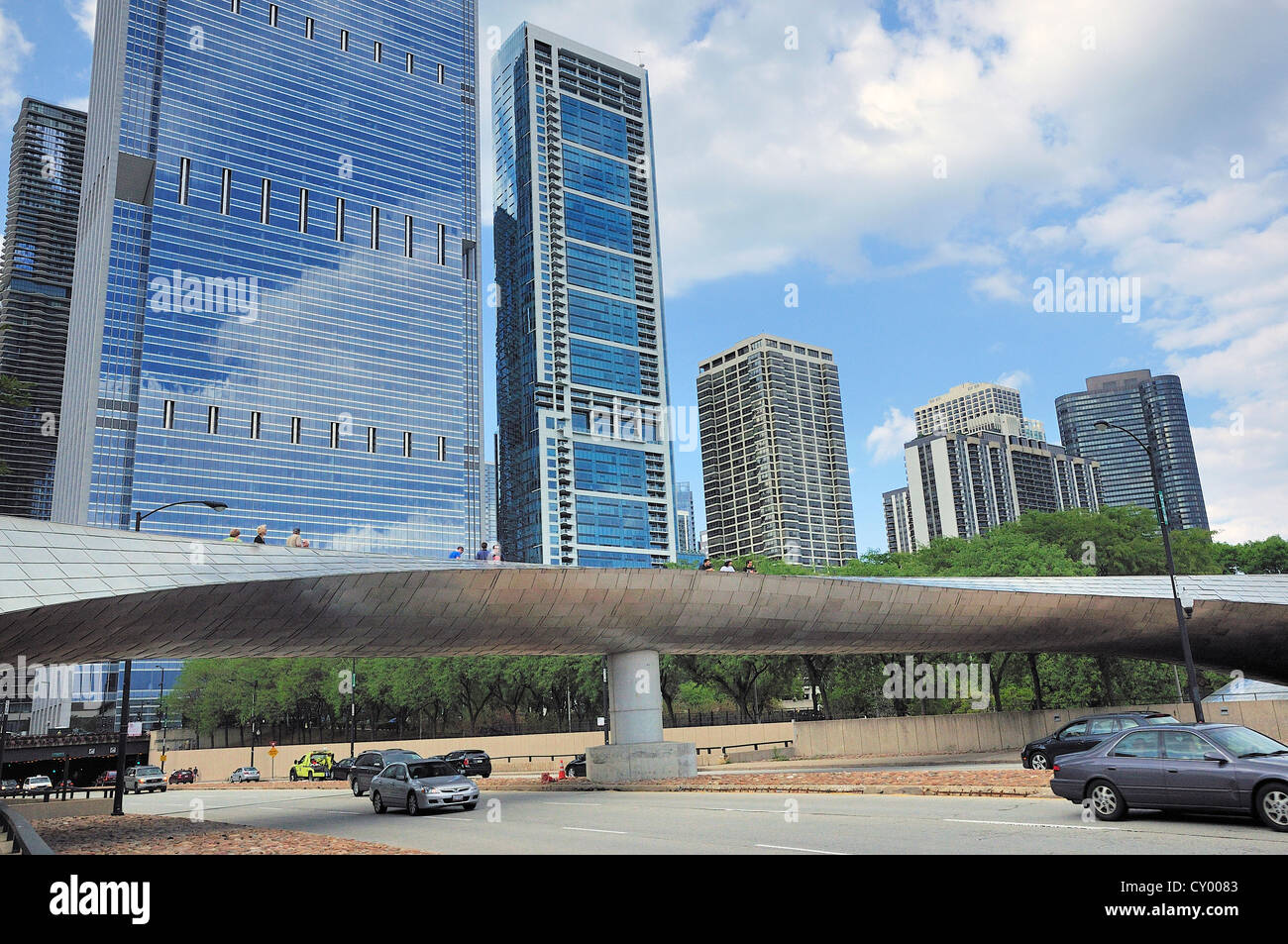 Chicago's modern BP Bridge which crosses over Columbus Drive in ...