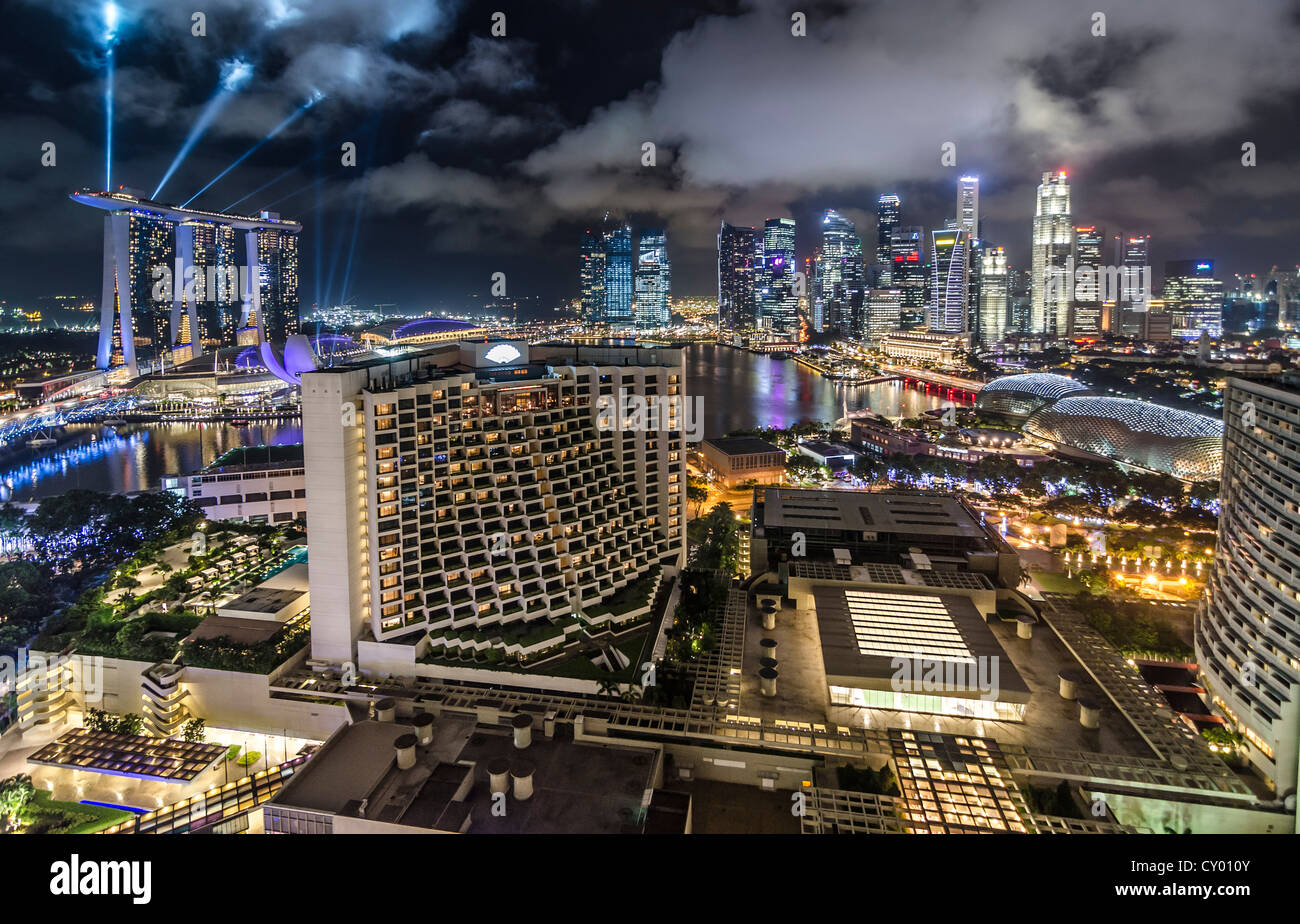 Skyline at night, Financial District with the Marina Bay Sands Hotel, Singapore, Southeast Asia ...