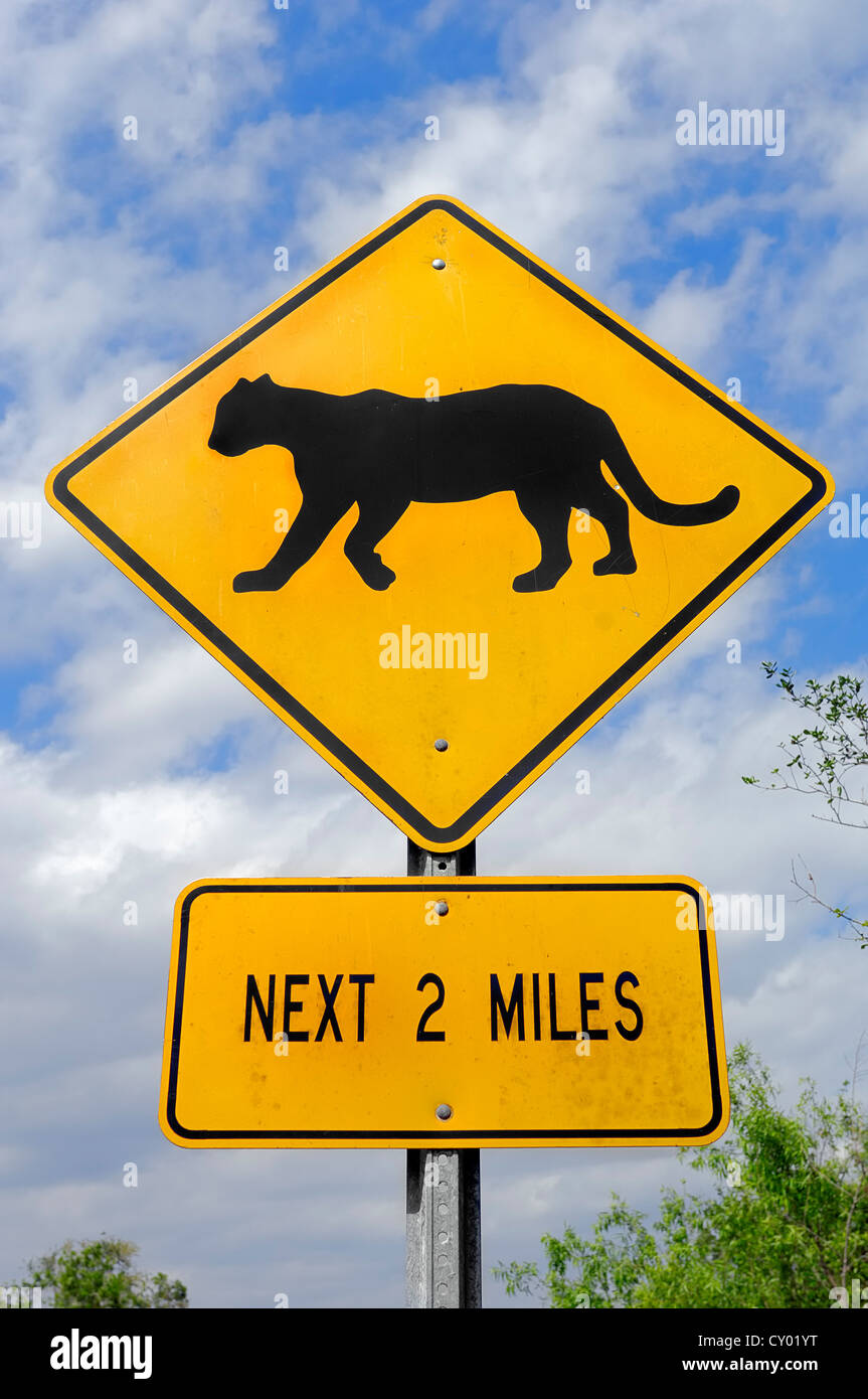 Street sign, Florida-Panther crossing, Everglades National Park ...