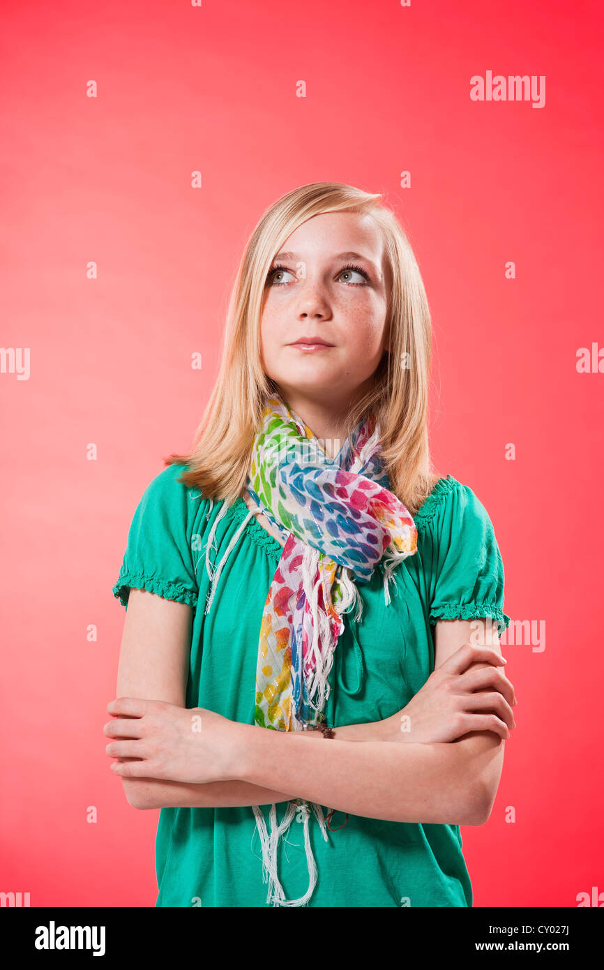 Thoughtful blonde girl Stock Photo - Alamy