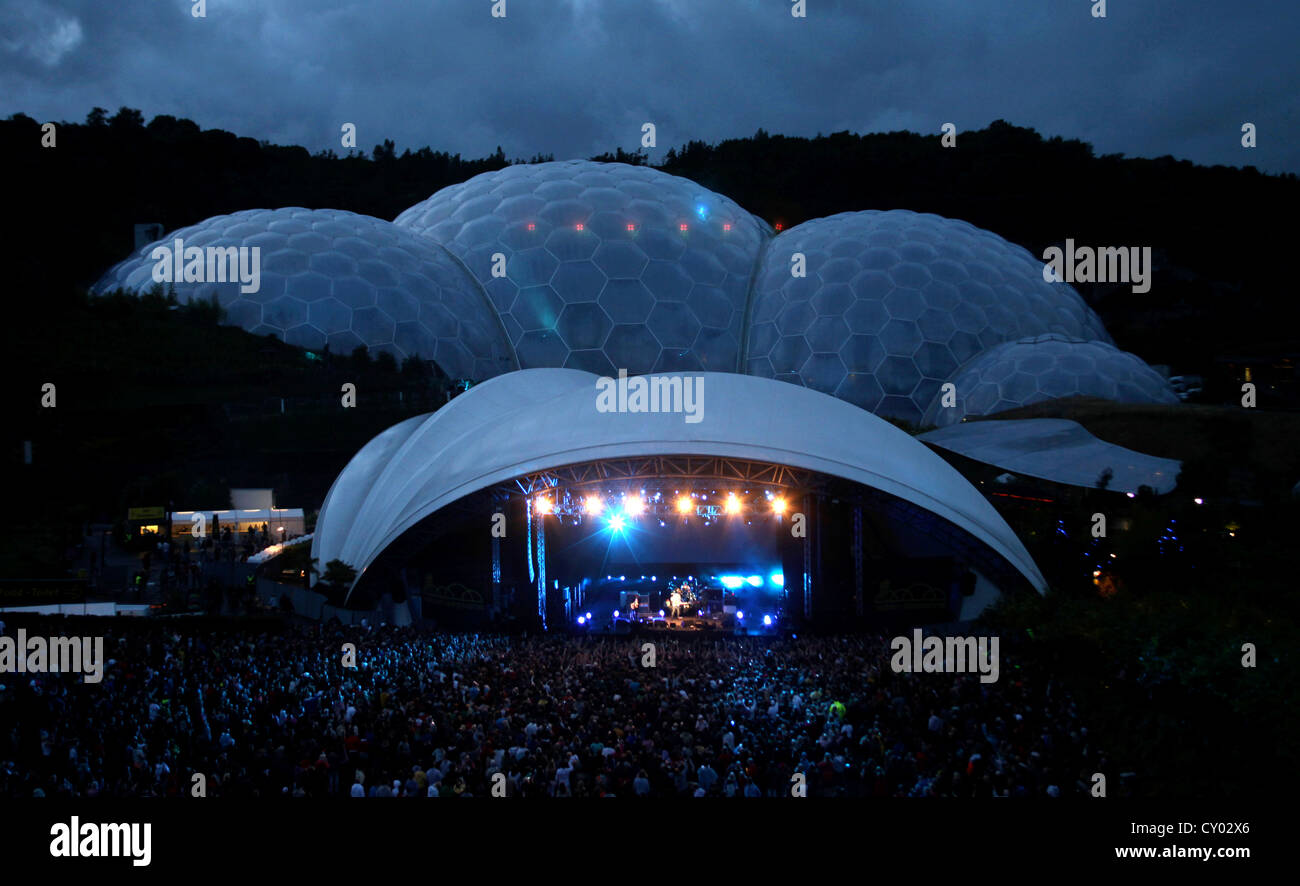 The Eden Sessions stage lit up at night at the Eden Project in Cornwall ...