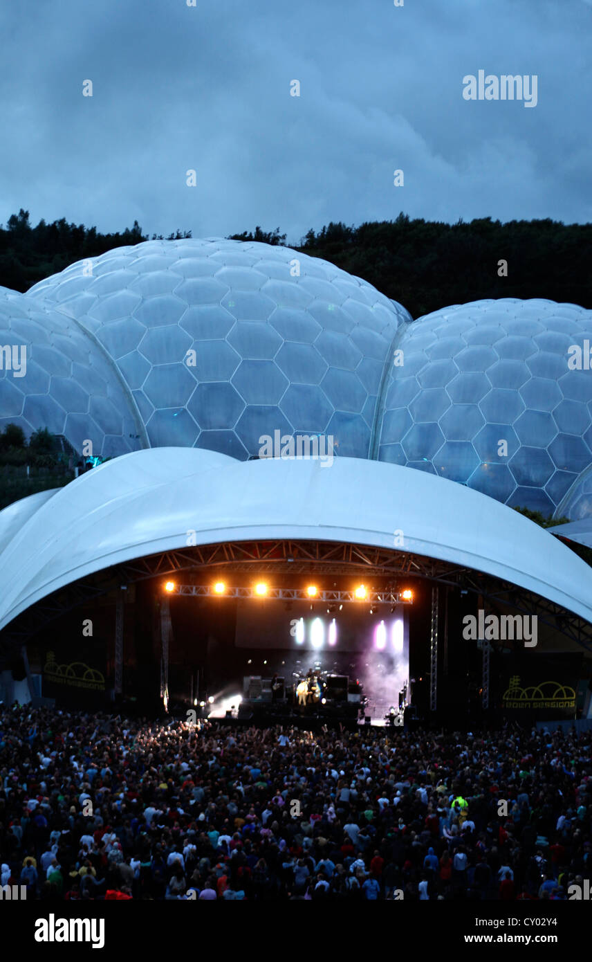The Eden Sessions stage lit up at night at the Eden Project in Cornwall ...