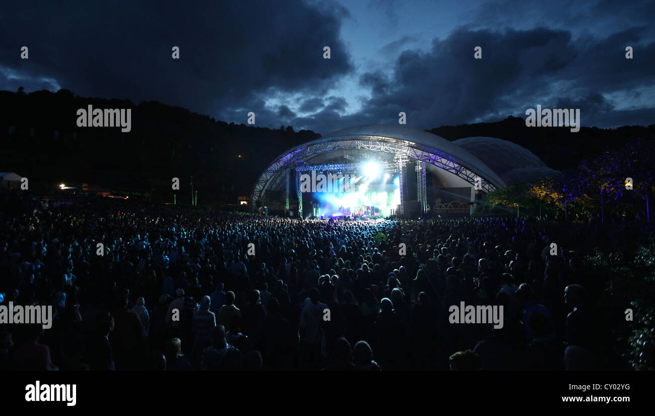 The Eden Sessions stage lit up at night at the Eden Project in Cornwall ...